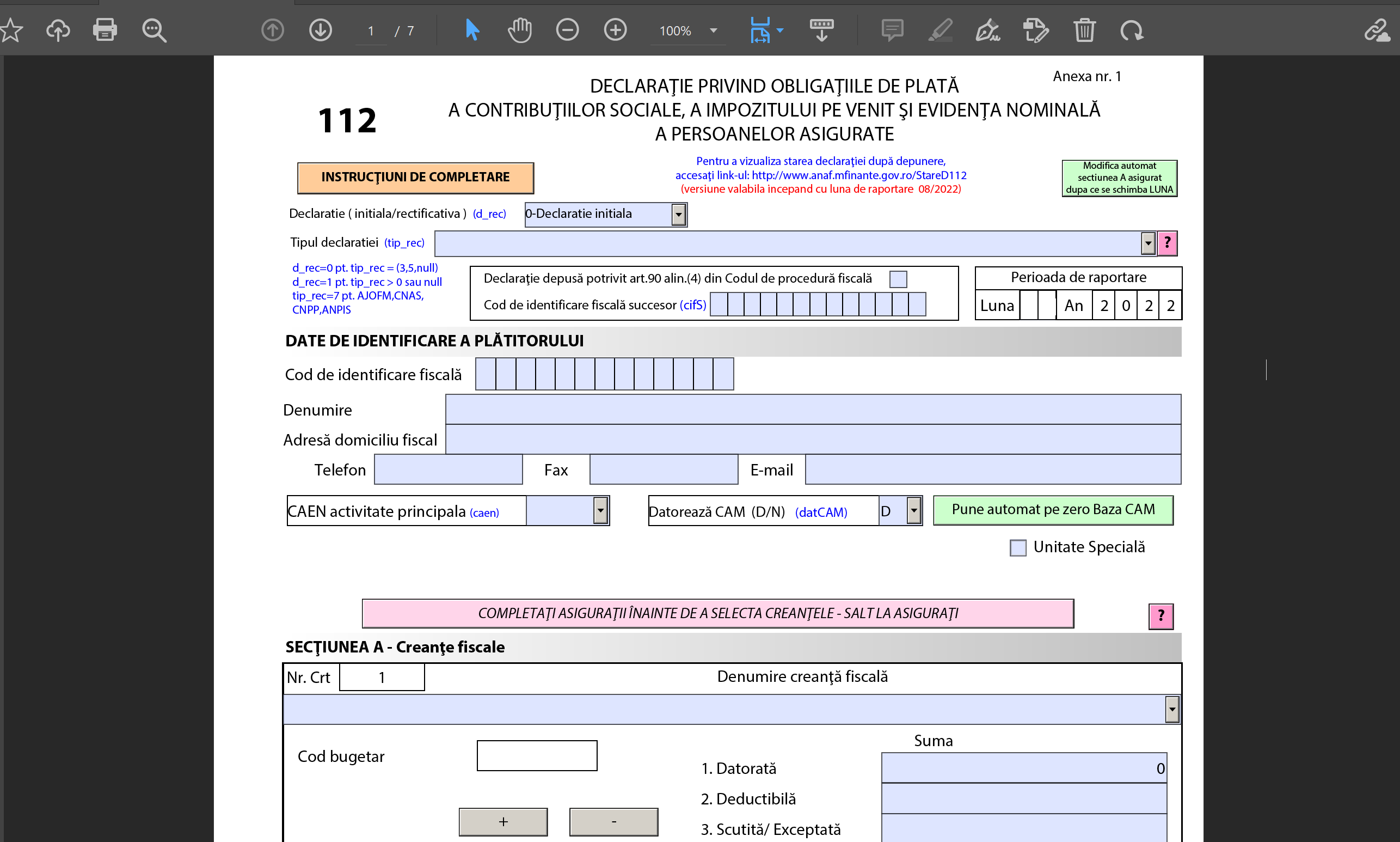 Descarcă noua declarație ANAF 112 privind impozitul, contribuţiile sociale și evidența ...