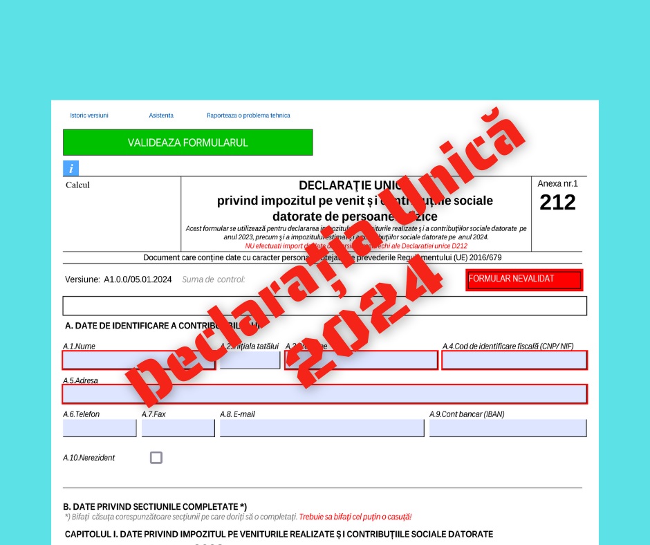 Declarația Unică 2024, PDF „inteligent” (editabil), disponibilă la ANAF pentru PFA, chirii ...