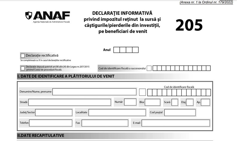 Formularul 205 actualizat - Declarație privind impozitul reținut la ...