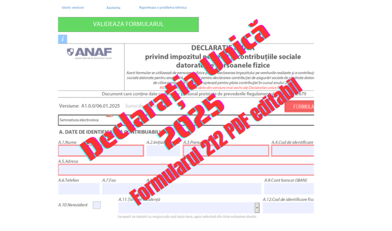Declarația Unică 2024, PDF „inteligent” (editabil), disponibilă la ANAF pentru PFA, chirii ...