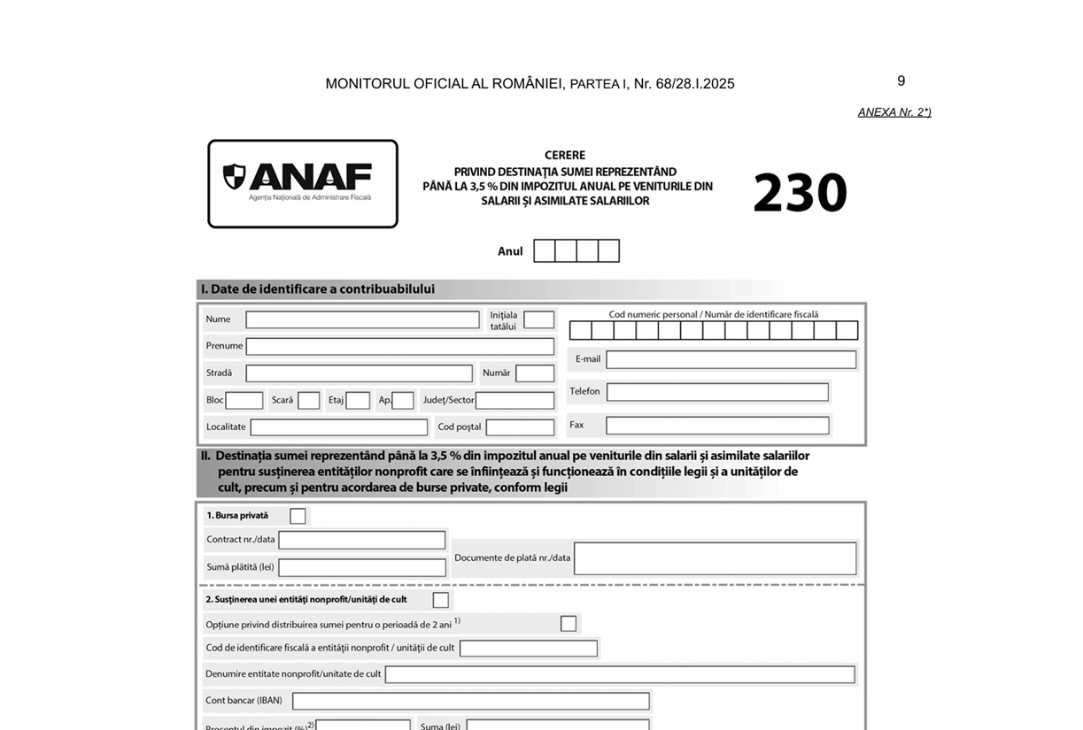 Redirecționarea a 3,5% din impozit către ONG: Formularul ANAF 230 și procedura, publicate în ...